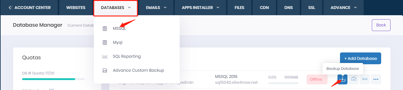 How Can I Backup Mssql Database From Hosting Control Panel