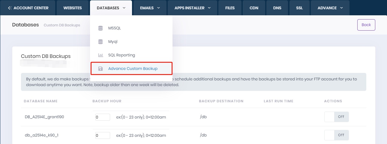 How can I do custom backup on my database - myASP.NET