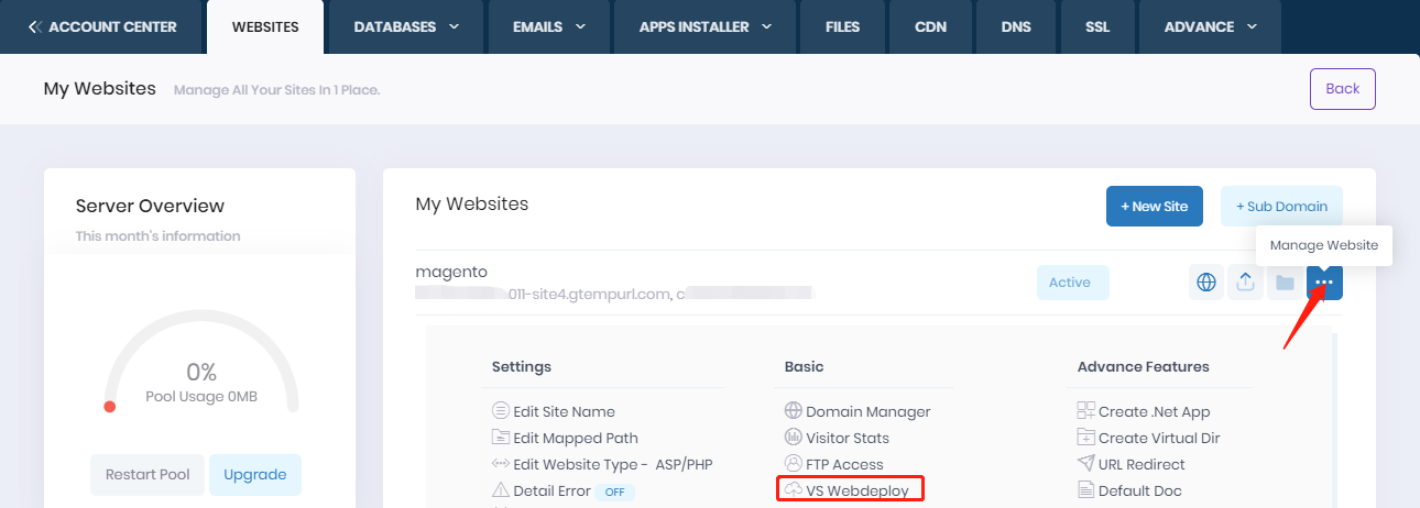 How Can I Active Web Deploy Feature On My Site And Where Is The Web Deploy Login Info