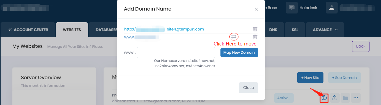 How to move a domain to another site or another account?