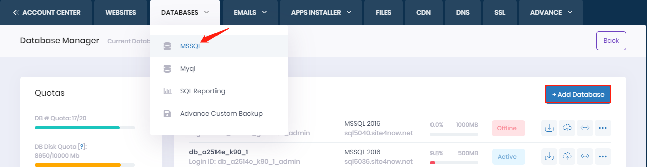 How Can I Create Mssql Database From Hosting Control Panel