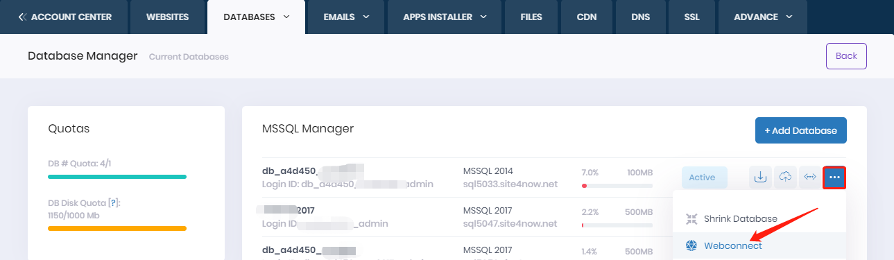 How to login to your database via Webconnect - myASP.NET