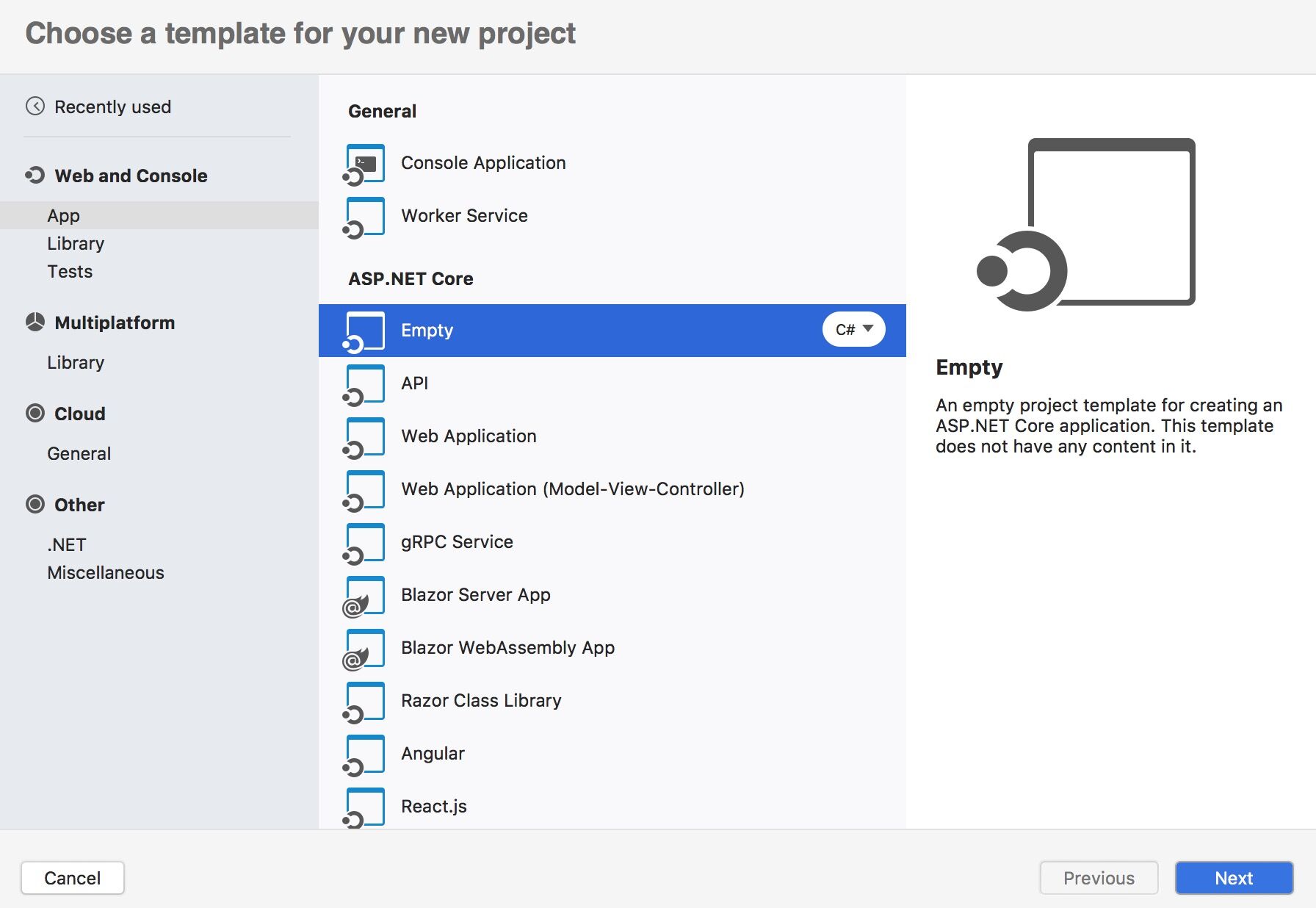 Creating an ASP.NET Core app in Visual Studio for Mac and Publish