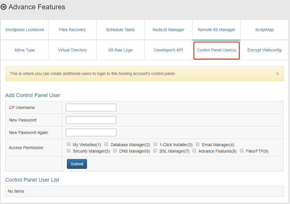 How to add extra user for your Control Panel - myASP.NET